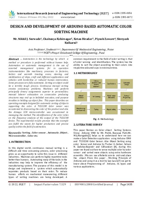 Pdf Design And Development Of Arduino Based Automatic Color Sorting Machine