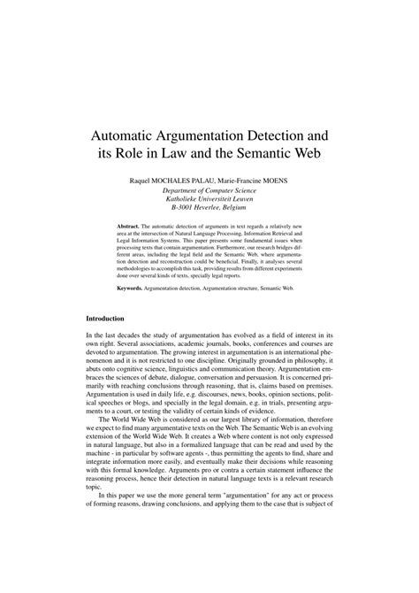 Pdf Automatic Argumentation Detection And Its Role In Law And The Semantic Web