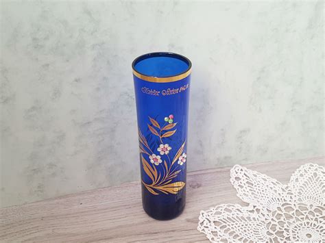 Vintage Drinking Glass Blue Water Glass Cobalt Blue Glass Blue Etsy