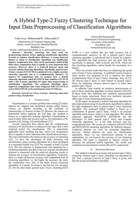Pdf A Hybrid Type 2 Fuzzy Clustering Technique For Input Data Preprocessing Of Classification