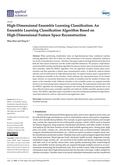 PDF High Dimensional Ensemble Learning Classification An Ensemble