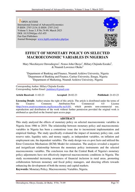 Pdf Effect Of Monetary Policy On Selected Macroeconomic Variables In Nigerian