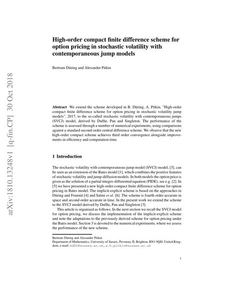 Pdf High Order Compact Finite Difference Scheme For Option Pricing In Stochastic Volatility