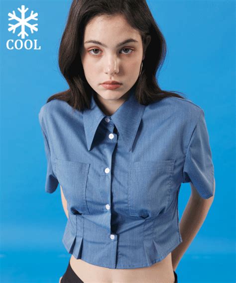 콜릿 Women 쿨링 에어리 크롭 슬림 반팔 셔츠 3colors