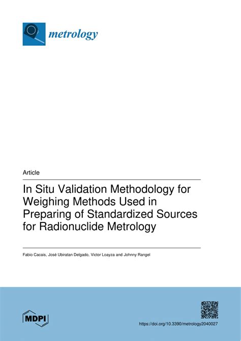 Pdf In Situ Validation Methodology For Weighing Methods Used In