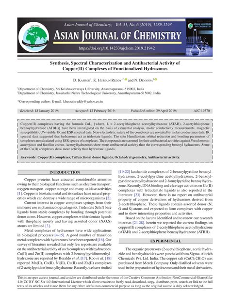 Pdf Synthesis Spectral Characterization And Antibacterial Activity