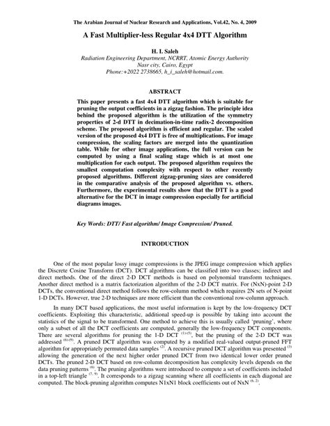 Pdf A Fast Multiplier Less Regular 4x4 Dtt Algorithm