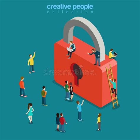 Data Encryption Process Binary Converting Flat Isometry Vector Stock