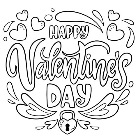 happy valentine s day text with hearts and lock in heart shape 💖🔒💌💘 coloring page