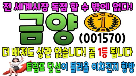 금양 전 세계시장 독점 할 수 밖에 없다 더 빠져도 상관 없습니다 곧 2차전지 1등 됩니다 트럼프 당선이 불러올 2