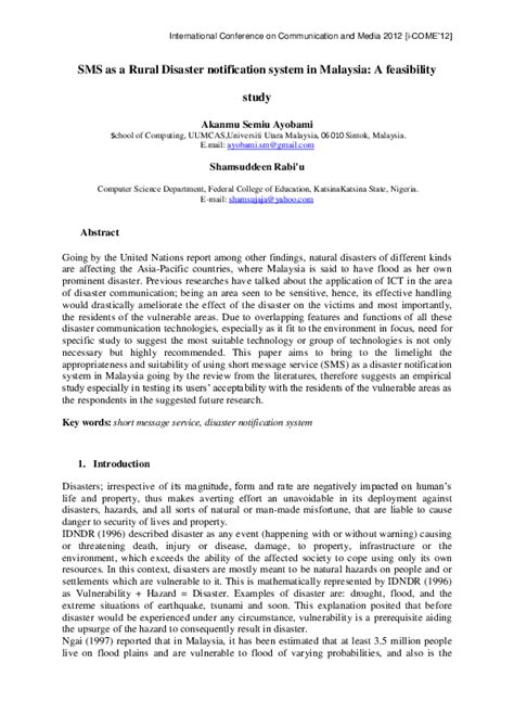 Pdf Sms As A Rural Disaster Notification System In Malaysia A