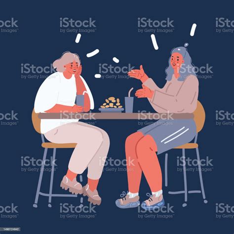 카페에 앉아 있는 두 명의 예쁜 젊은 여자의 벡터 만화 삽화 가냘픈에 대한 스톡 벡터 아트 및 기타 이미지 가냘픈 교육 금발 머리 Istock