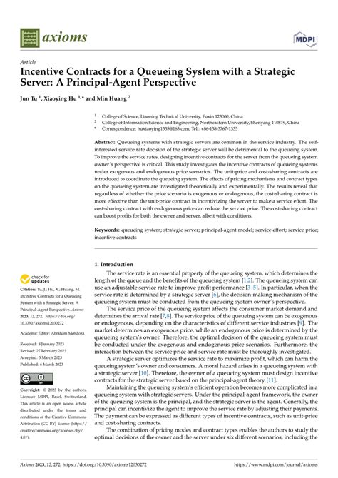 Pdf Incentive Contracts For A Queueing System With A Strategic Server A Principal Agent