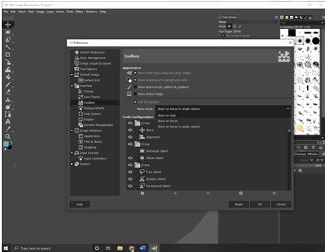 GIMP Toolbox Creating A Single Column Layout For Toolbox