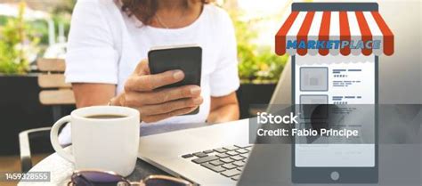 Woman Do Shopping In Online Marketplace Reads And Post Ads Selling