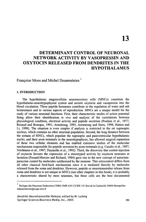 Solution Determinant Control Of Neuronal Network Activity By Vasopressin And Oxytocin Released