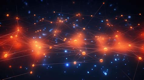 Abstract Network Of Orange And Blue Lights Premium Ai Generated Image
