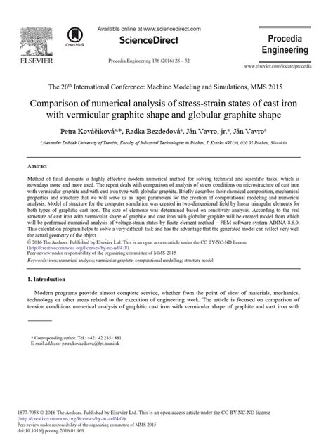 Comparison Of Numerical Analysis Of Stress Strain States Of Cast Iron With Vermicular Graphite