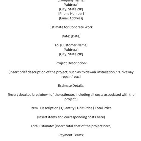 Concrete Estimate Etsy