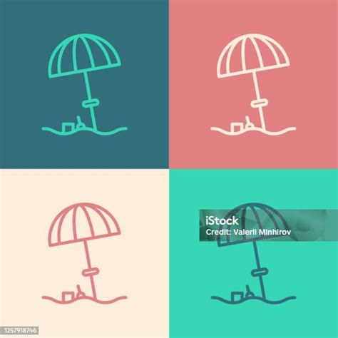 팝 아트 라인 태양 보호 우산 은 색상 배경에 고립 된 해변 아이콘을위한 야외 공간을위한 큰 파라솔 해변 우산 벡터 일러스트레이션 팝 아트에 대한 스톡 벡터 아트 및 기타