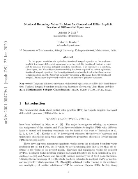 Pdf Nonlocal Boundary Value Problem For Generalized Hilfer Implicit