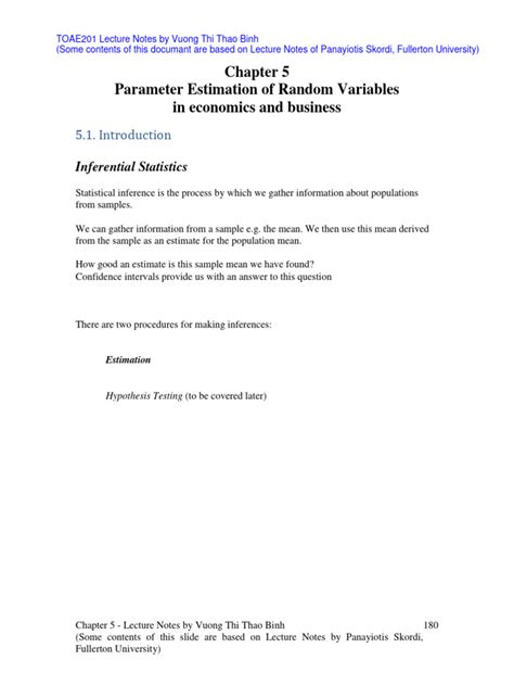Toae201 Lecturernotes Chapter 5 Parameter Estimation Pdf Estimator Standard Deviation
