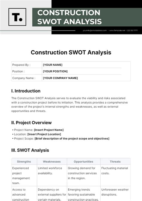 Free Construction Swot Analysis Template To Edit Online