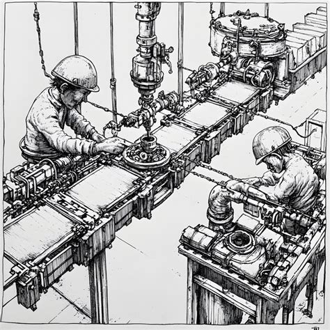 Illustration Of A Worker Operating A Machine In A Factory Drawing By A Pencil Premium AI