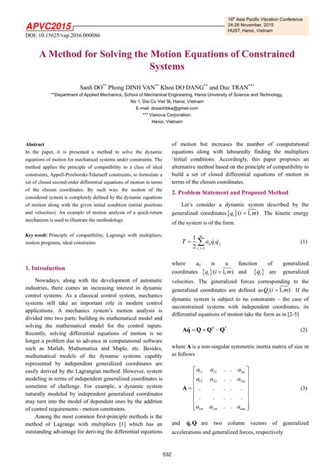 Pdf A Method For Solving The Motion Equations Of Constrained Systems