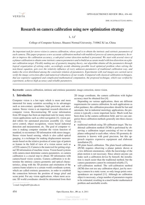 Pdf Research On Camera Calibration Using New Optimization Strategy