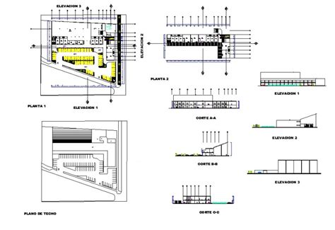 Store Building Plan Elevation And Section 2d View Layout File In Dwg Format Artofit
