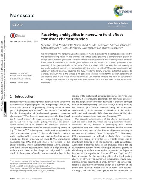 Pdf Resolving Ambiguities In Nanowire Field Effect Transistor Characterization
