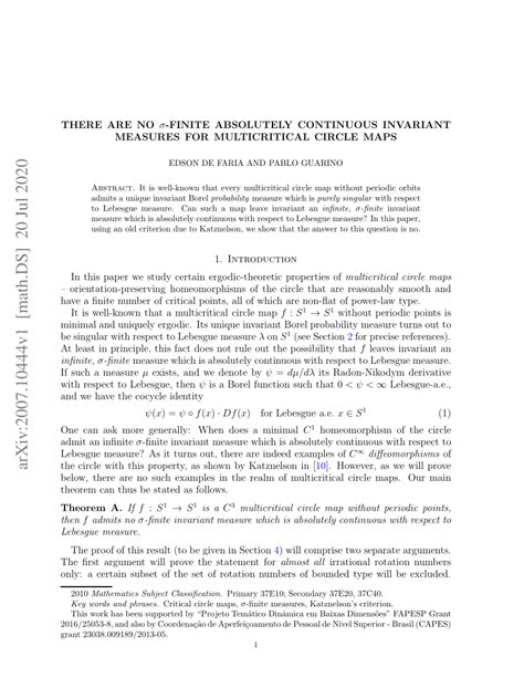Pdf There Are No Sigma Finite Absolutely Continuous Invariant