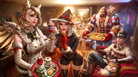 Overwatch Christmas Mercy Ashe 4k 2450h Wallpaper Pc Desktop