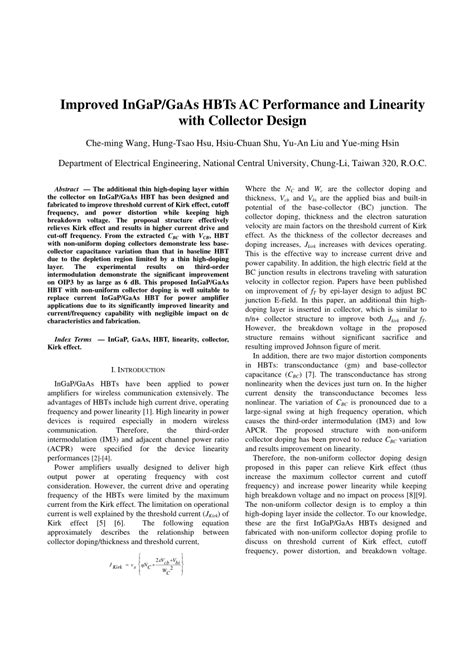 Pdf Improved Ingapgaas Hbts Ac Performance And Linearity With Collector Design