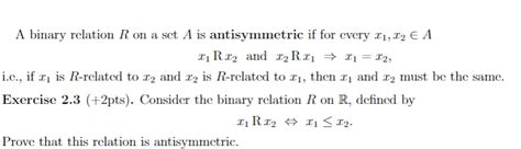 Solved A Binary Relation R On A Set A Is Antisymmetric If