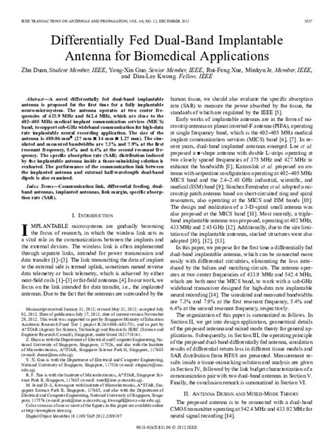 Pdf Differentially Fed Dual Band Implantable Antenna For Biomedical