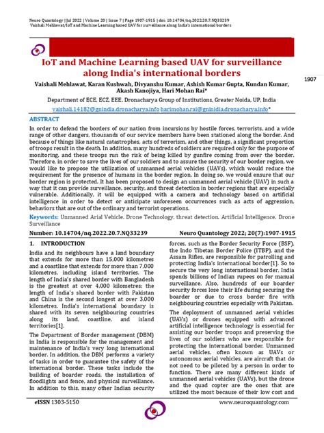 Iot And Machine Learning Based Uav For Surveillance Along Indias
