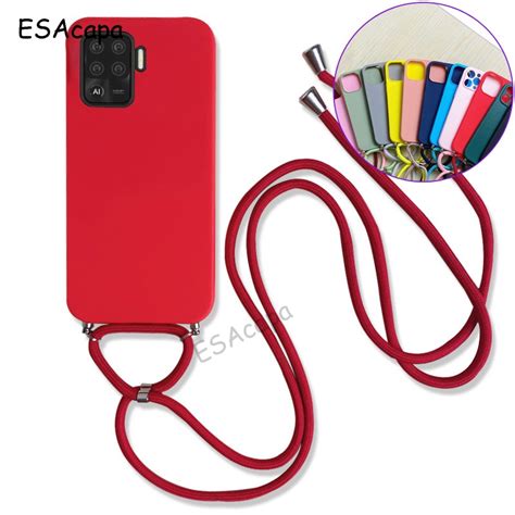 Casing OPPO A54 A76 A96 A94 A55 A93 Crossbody Necklace Lanyard Phone Case Solid Color Soft TPU
