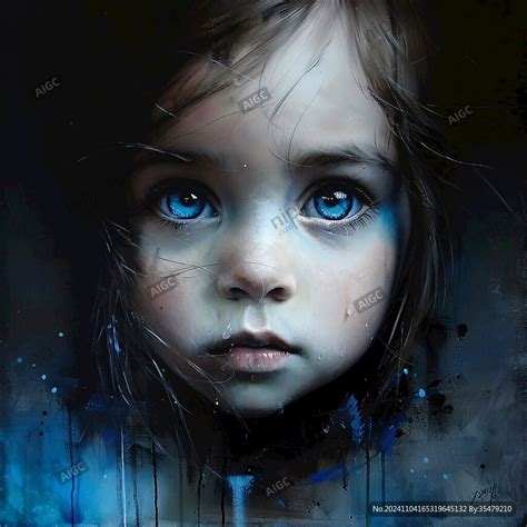 Ai创作图写实人物插画 蓝色系女孩手绘 的小女孩人相 Cg绘画作品 星空小女孩 怡然自得的小女孩壁纸 写实唯美插画 数字油画插画设计 数字油画插画 3d效果女孩 数字艺术肖像 小女孩壁画 大