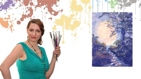 Как нарисовать лунный пейзаж с деревом акрилом или гуашью Youtube