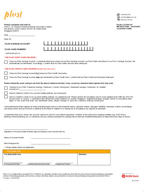 Fillable Online Ocbc Bank Corporate Account Closure Form Letter