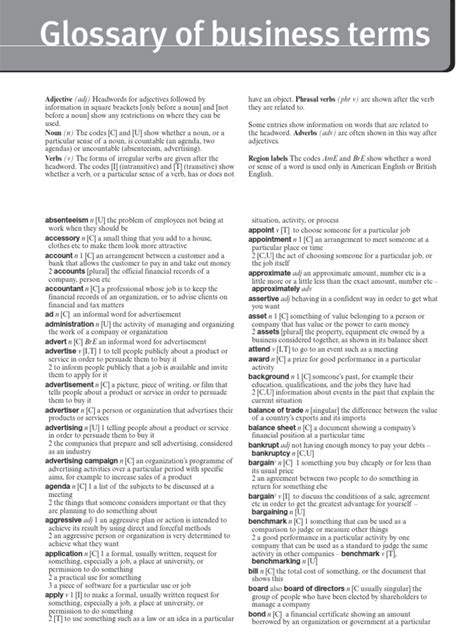 Glossary Of Business Terms Pdf Employment Retail