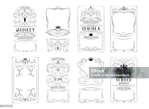 빈티지 아이리쉬 위스키 로얄 라벨 세트 스카치 럼 데킬라를 위한 손으로 그린 알코올 프레임 테두리 데킬라 독한 술에 대한 스톡 벡터 아트 및 기타 이미지 Istock