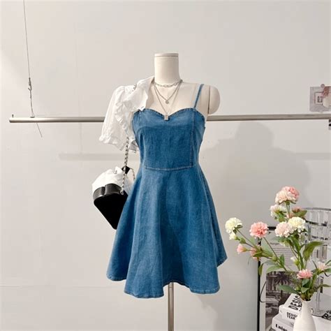 이프유마인 반팔ver 셔츠원피스set페미닌 여름 청키 크롭 셔링 프릴 반팔 셔츠 카라 볼레로 가디건 데님 청 A라인 플레어 뷔스티에 나시 미니 원피스 투피스 세트