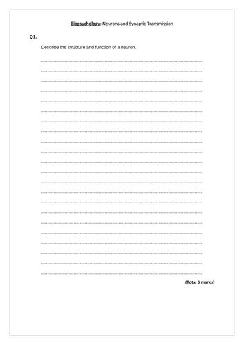 A Level Psychology Neurons And Synaptic Transmission [biopsychology Topic] Teaching Resources