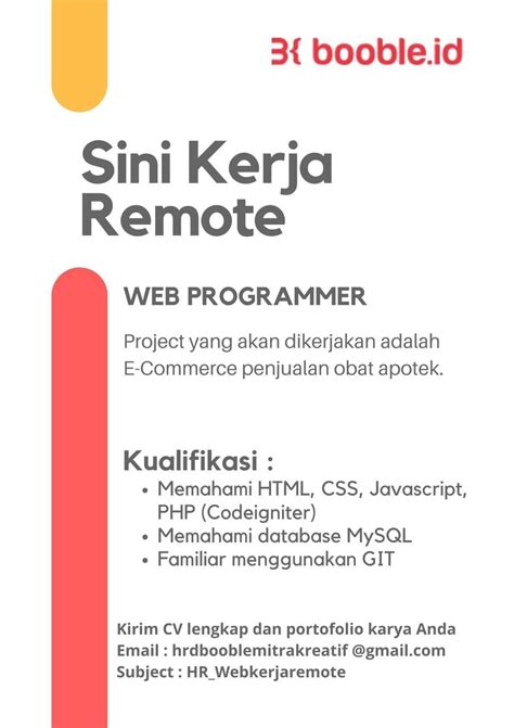 Lowongan Kerja Remote Web Programmer Di Boobleid 2022
