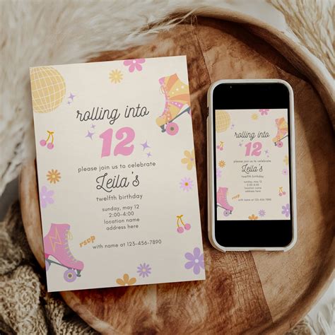 Roller Skate Birthday Invitation Digital Invitation For Girls Skate