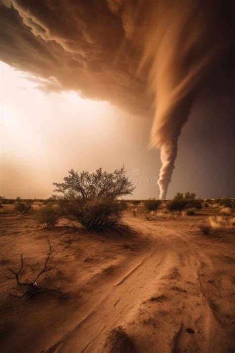 Huge Tornado Swirling Over Desert Created Using Generative Ai