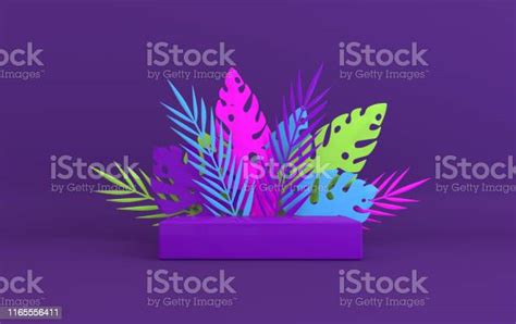 열대 종이 손바닥 몬스타 잎 프레임 제품 프리젠 테이션을위한 연단 플랫폼 여름 열대 잎입니다 종이 접기 이국적인 하와이 정글 여름 배경입니다 용지 잘라내기 3d 렌더링 입체